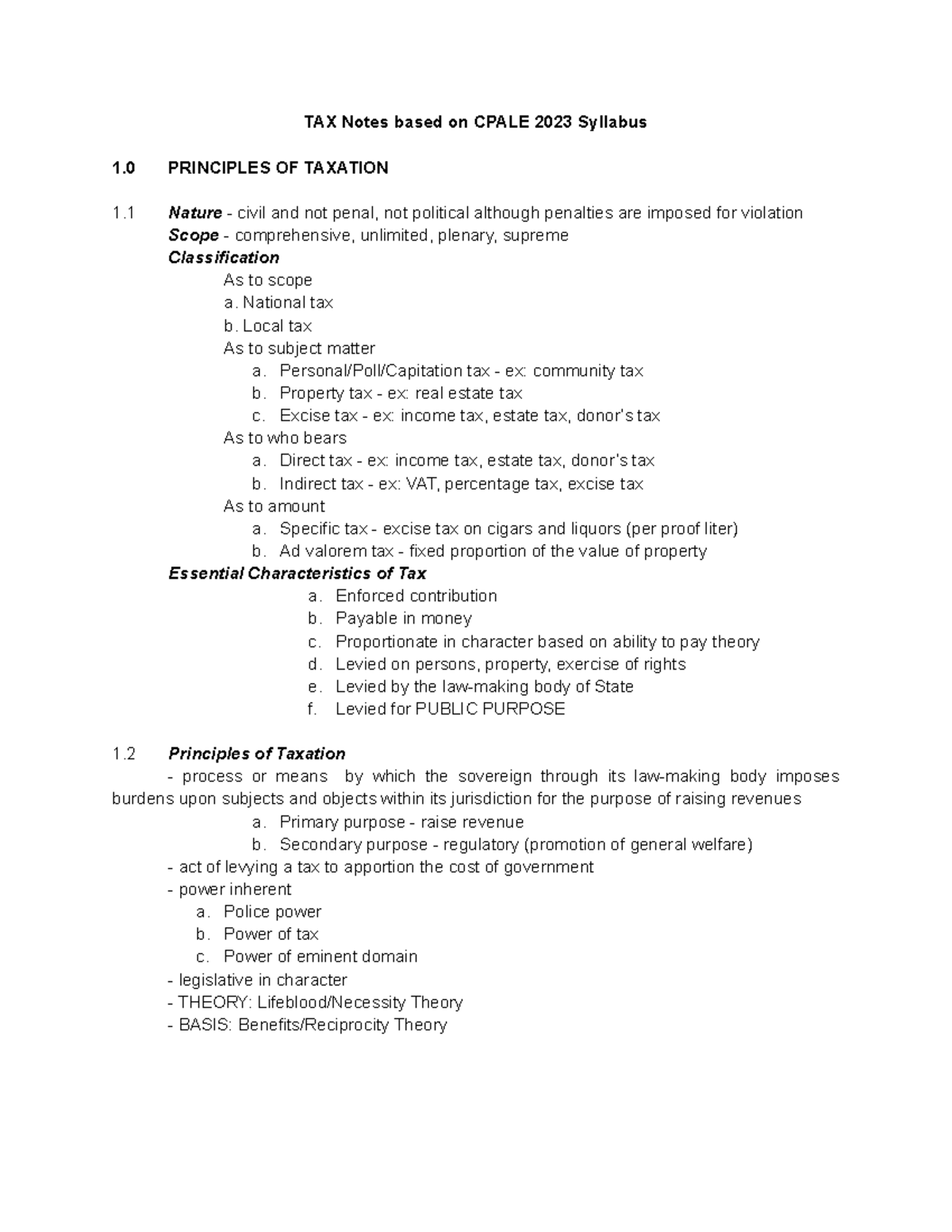 TAX - Part 2 Notes for Qualifying Exam - TAX Notes based on CPALE 2023 ...