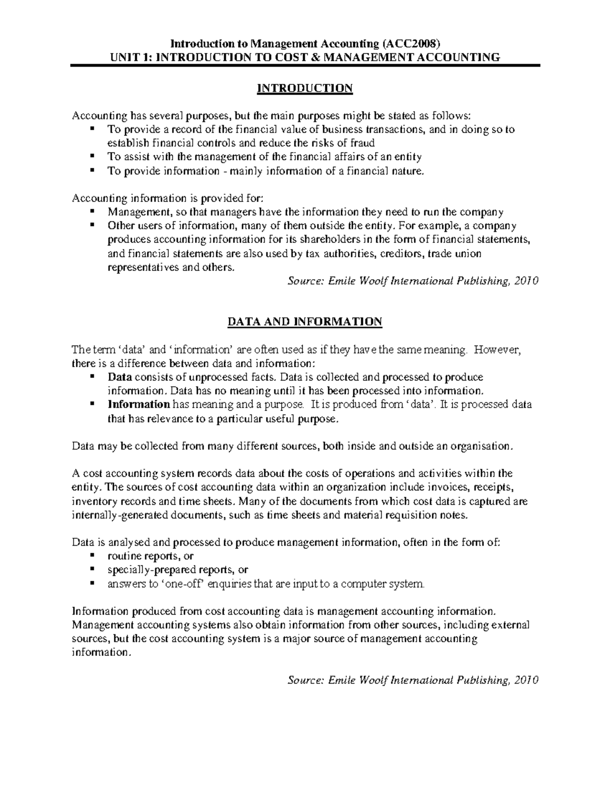 Unit 1 Introduction To Cost And Management Accounting [notes] Introduction To Management