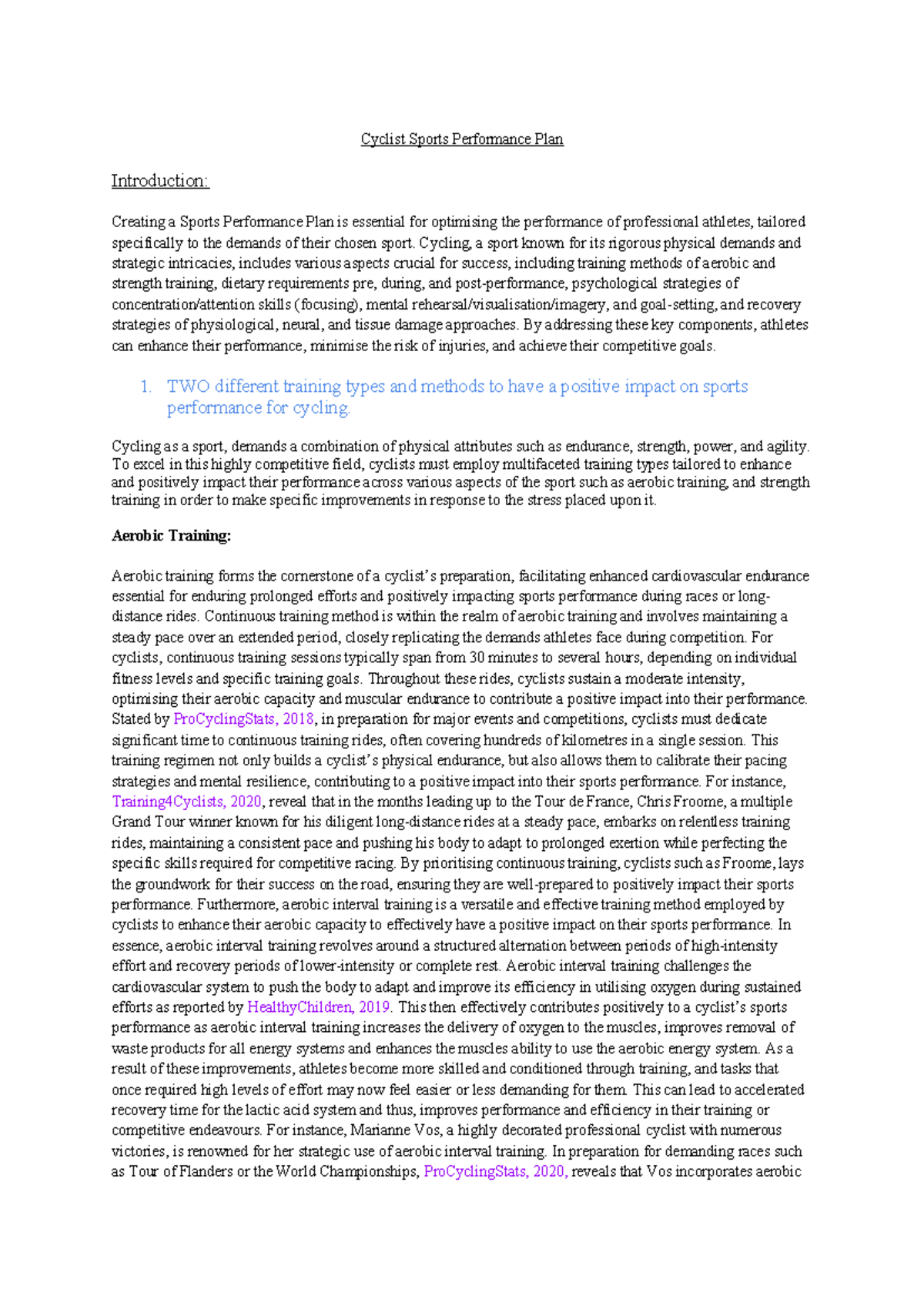 Pdhpe Assessment FAP-3 - Cyclist Sports Performance Plan Introduction ...