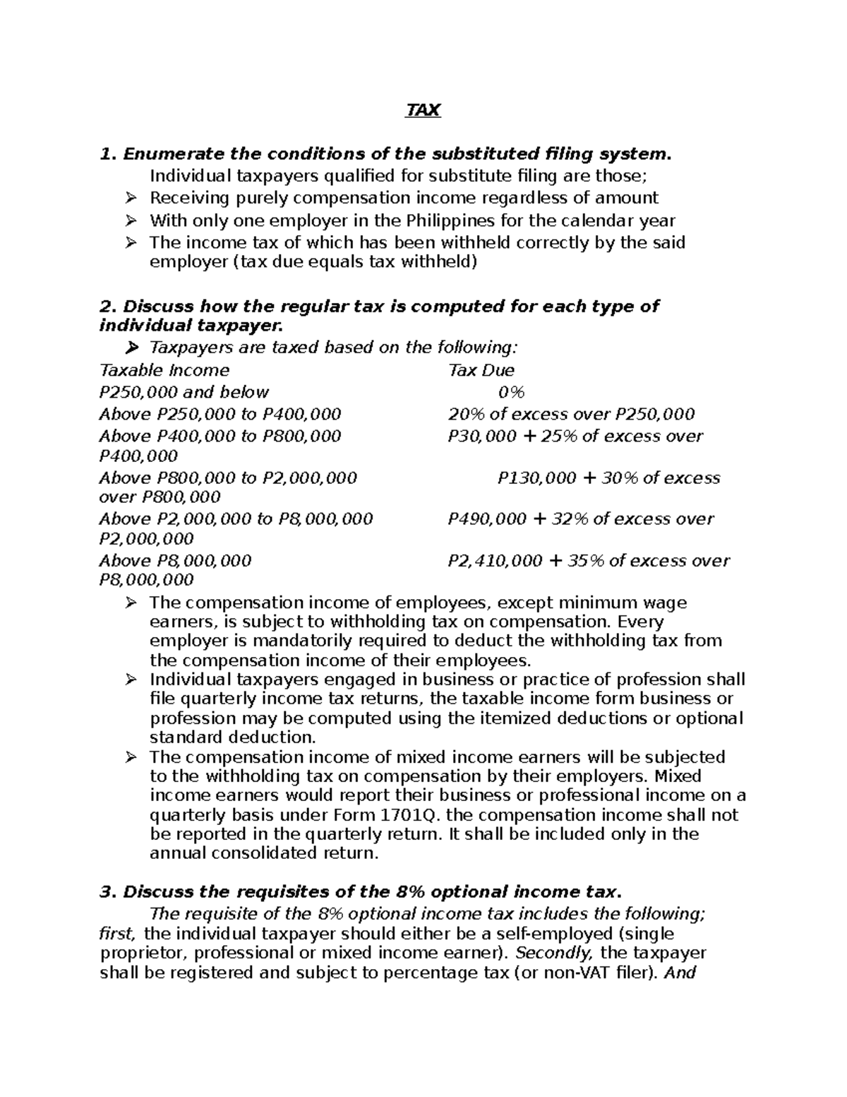 OIT - OPTIONAL INCOME TAX - TAX Enumerate the conditions of the ...