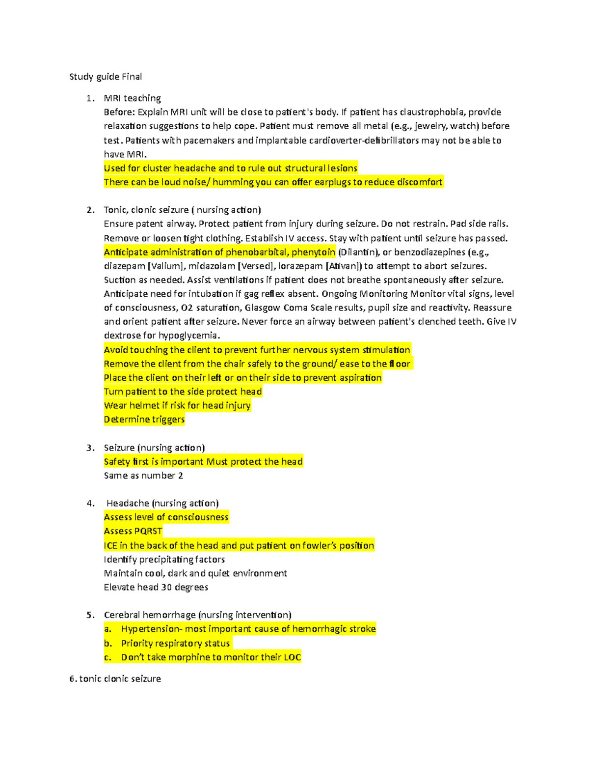 Intro med surg Final - To help students in completing their assignments ...