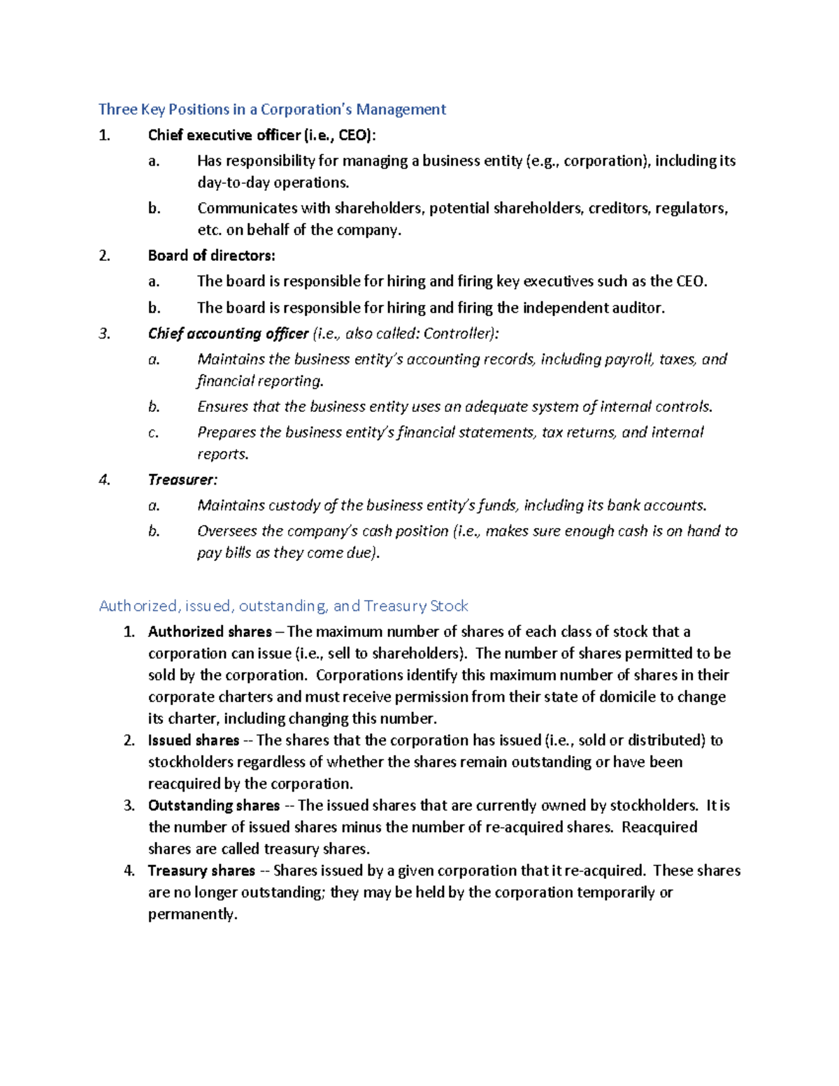 Chapter 11 p 5 - Three Key Positions in a Corporation’s Management ...