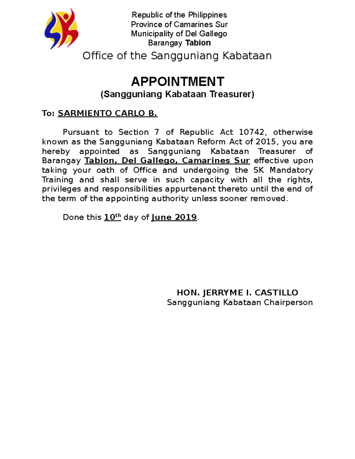 435360321 SK Appointment Tabion - Province of Camarines Sur ...