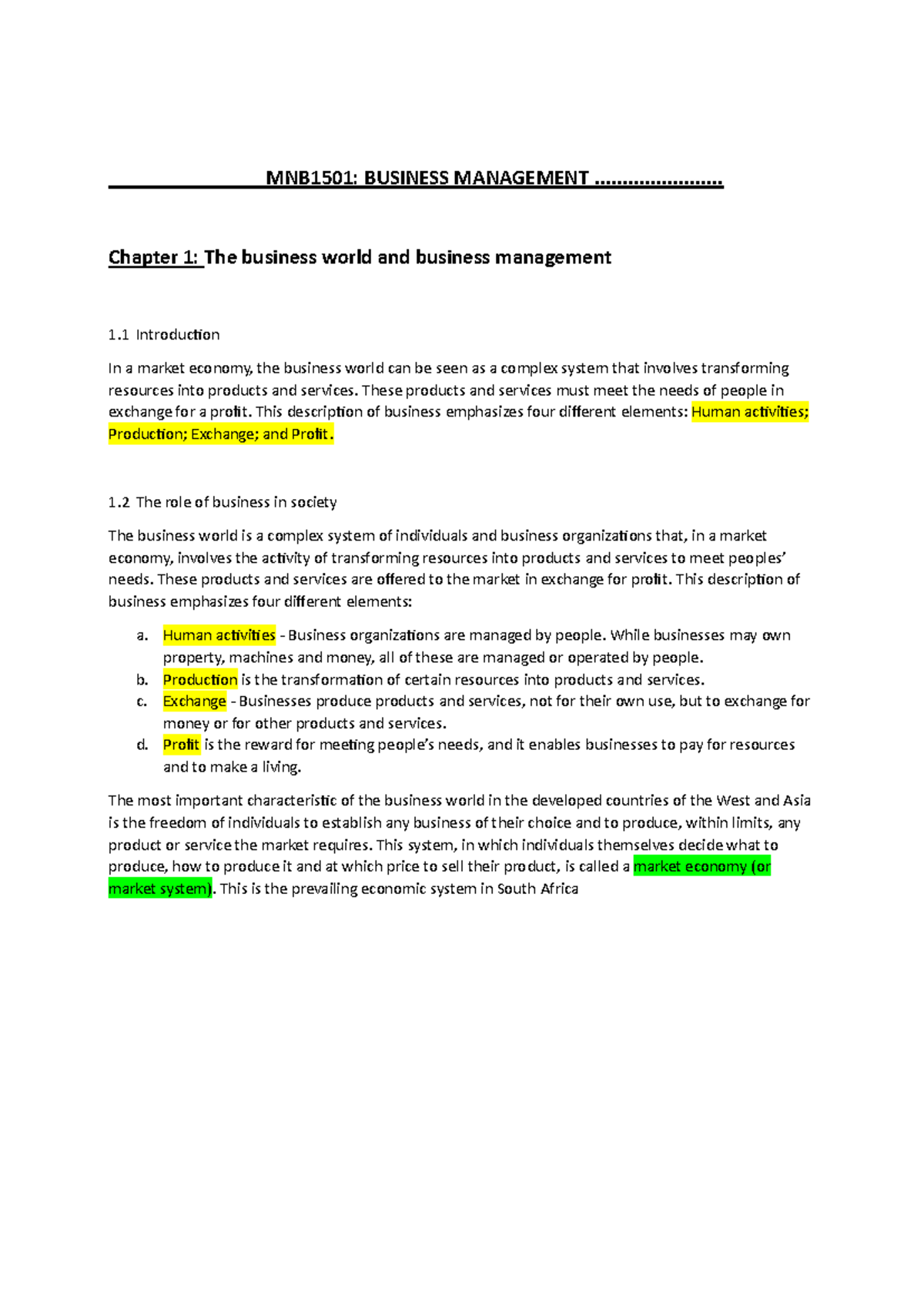 Business Management - MNB1501: BUSINESS MANAGEMENT ...