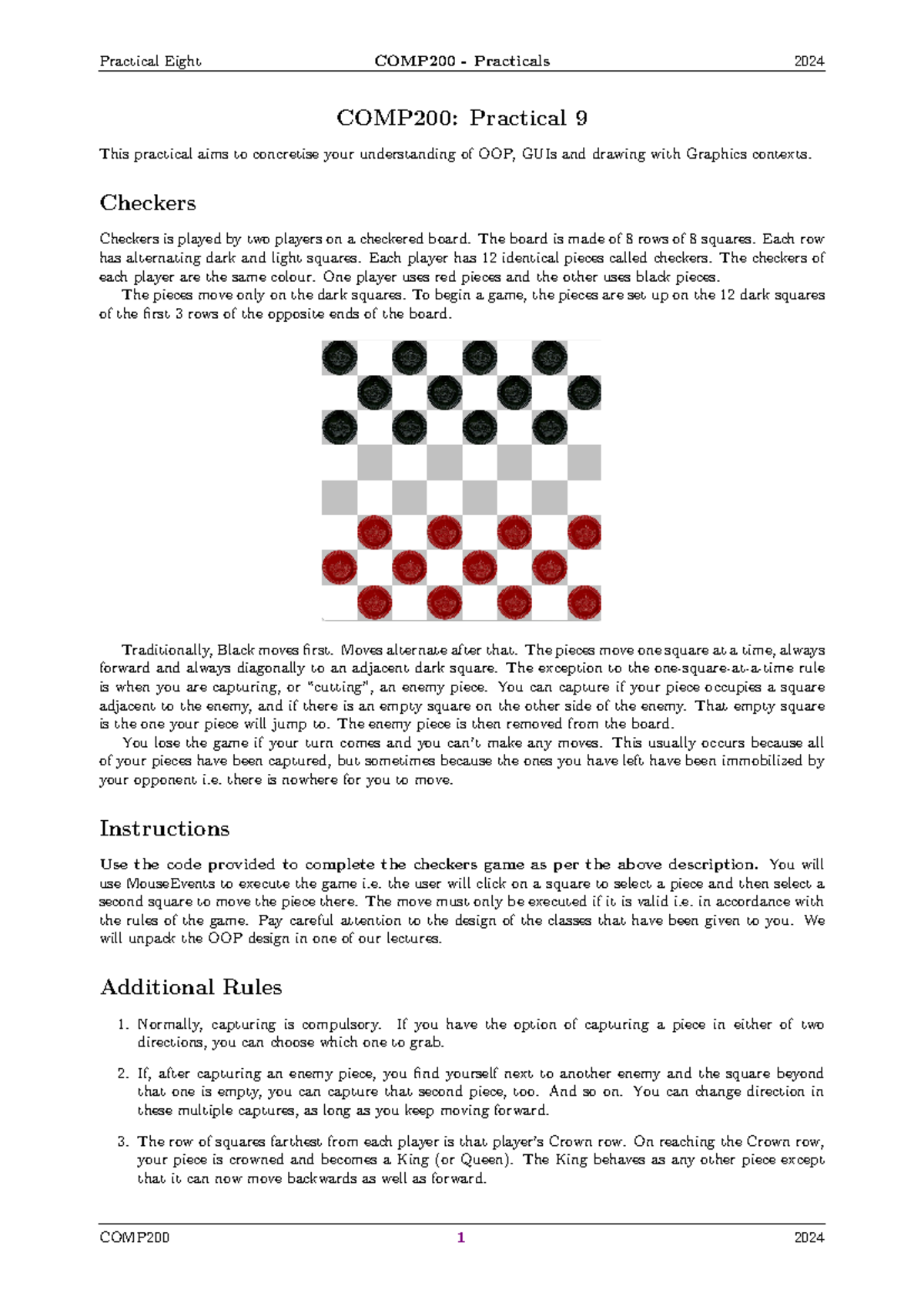 Prac 9 - Checkers Game - Practical Eight COMP200 - Practicals 2024 COMP200: Practical 9 This ...