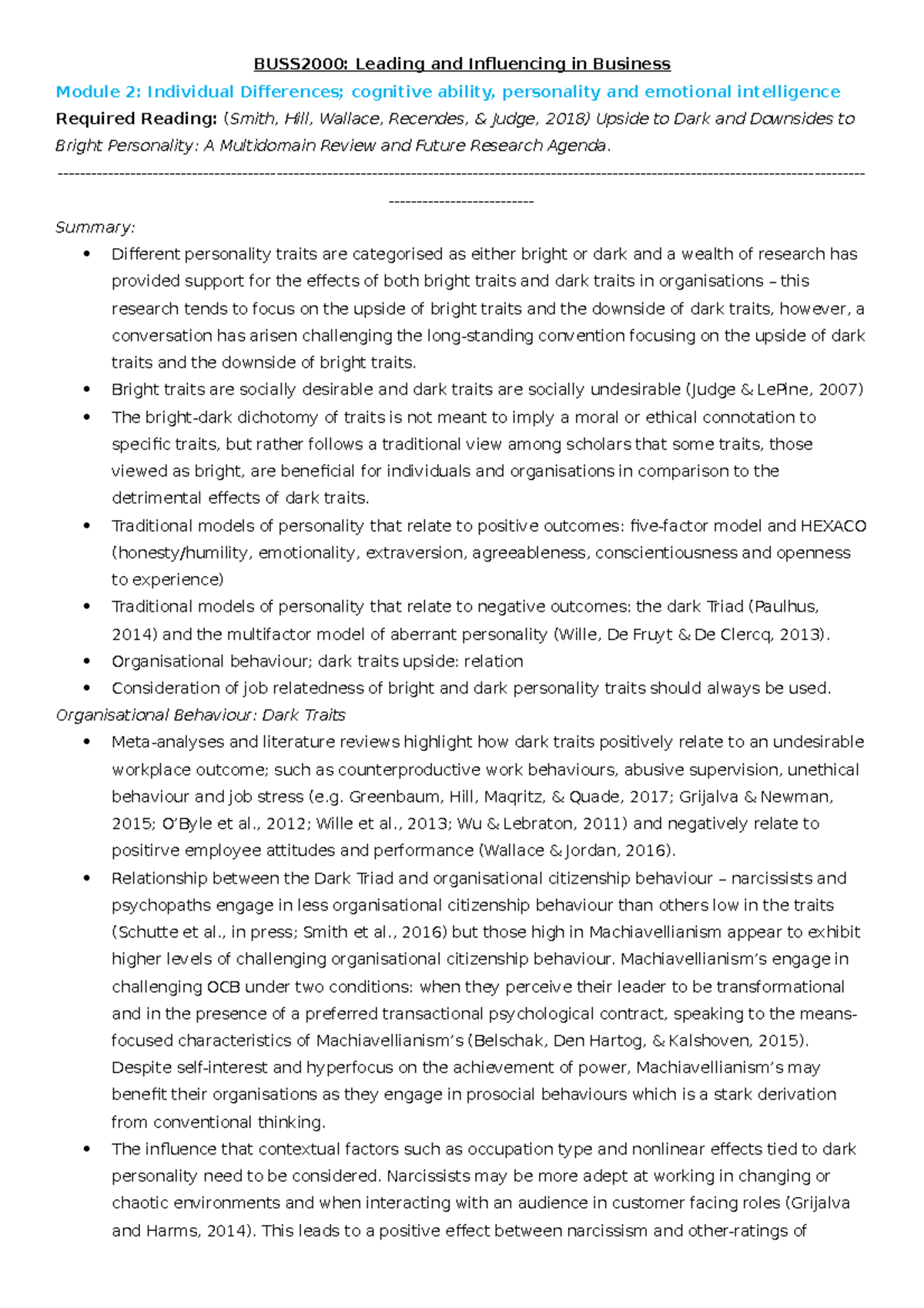 BUSS2000 notes and readings - BUSS2000: Leading and Influencing in ...