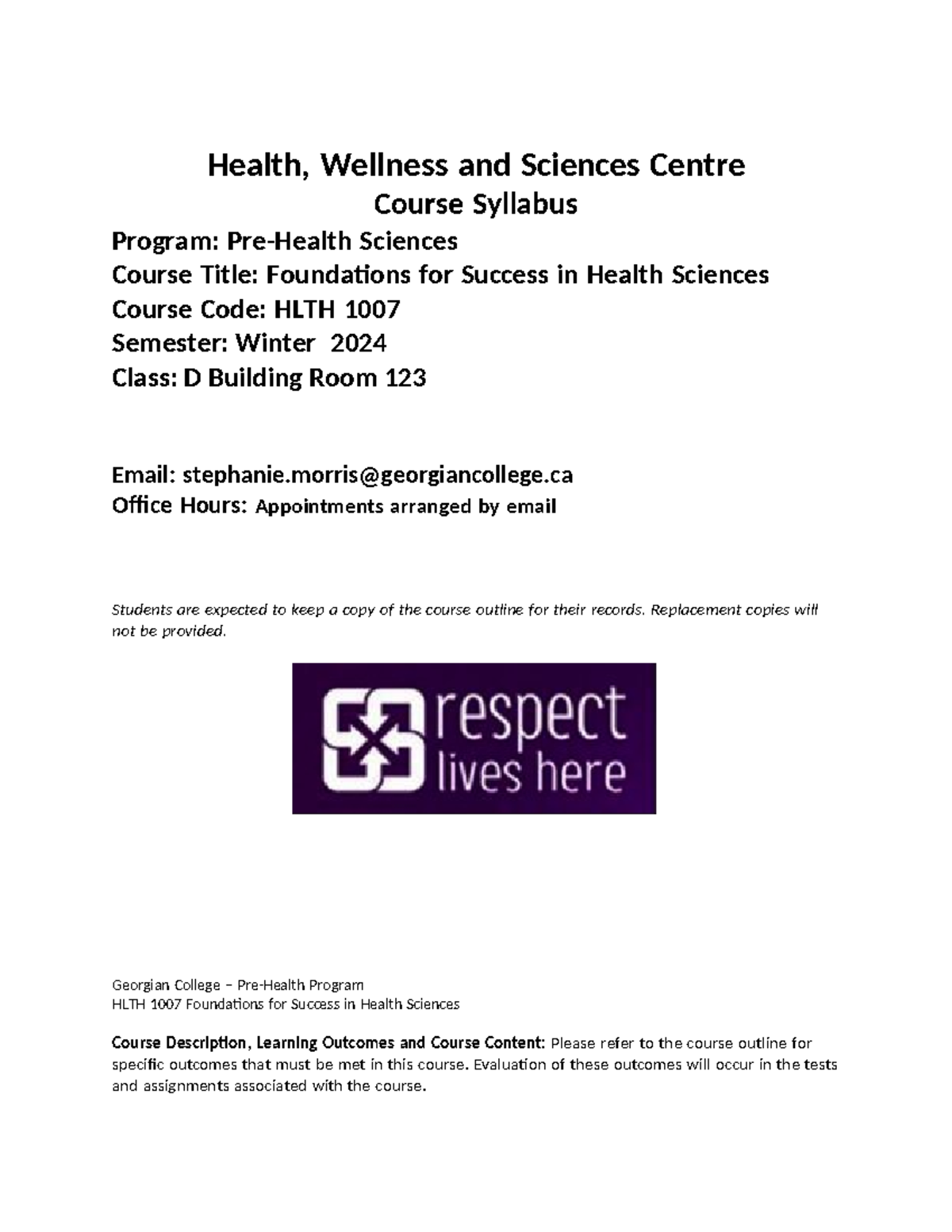 Foundations for Success in Health Science Syllabus - Health, Wellness ...