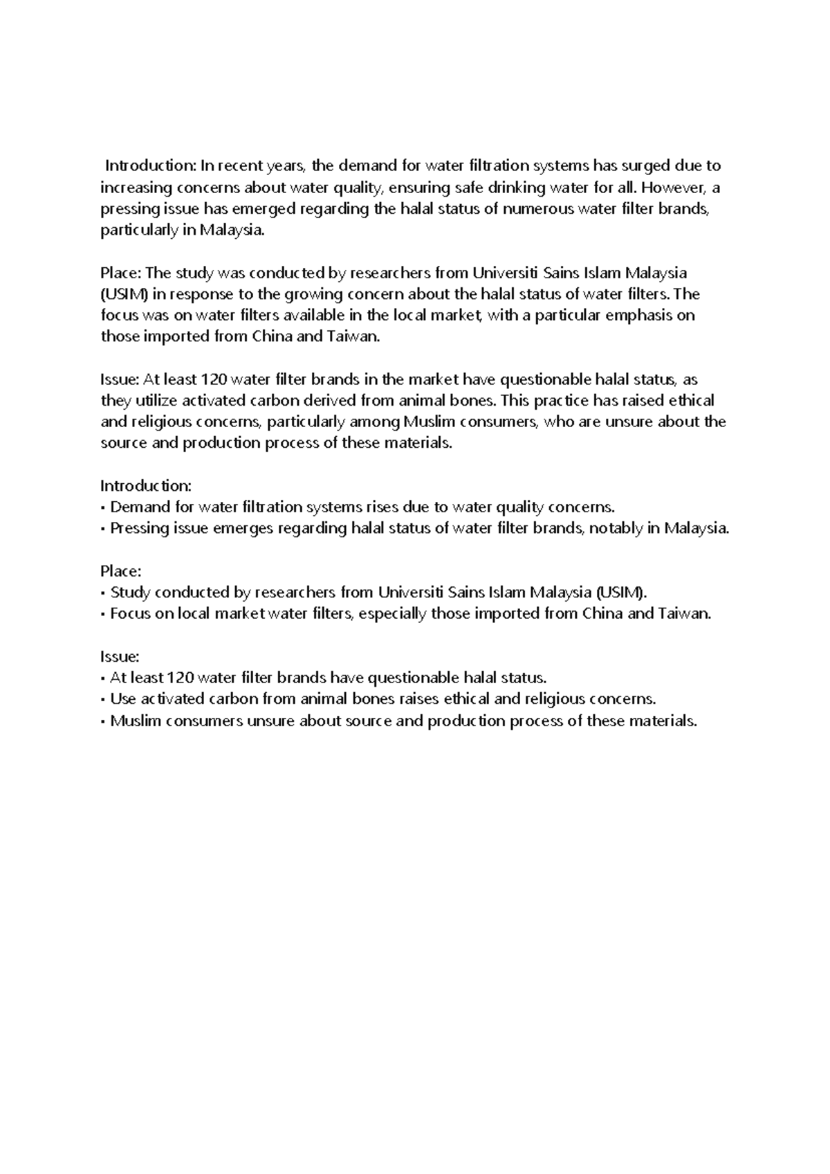 Intro and conclu - Introduction: In recent years, the demand for water ...