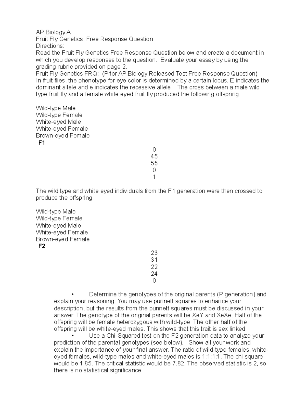 Fruit Fly Genetics Final Ap Biology A Fruit Fly Genetics Free Response Question Directions