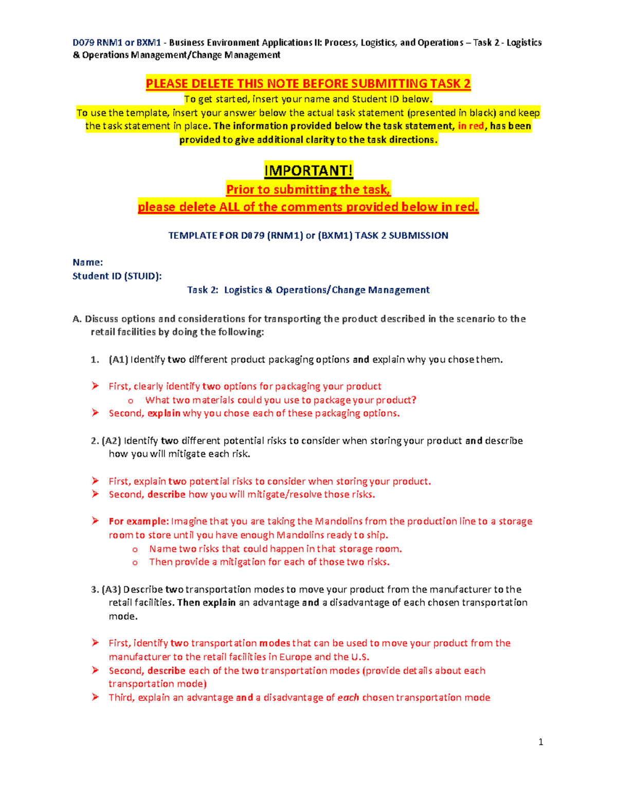 D079 - Task 2 Template (8-22) - D079 RNM1 or BXM1 - Business ...