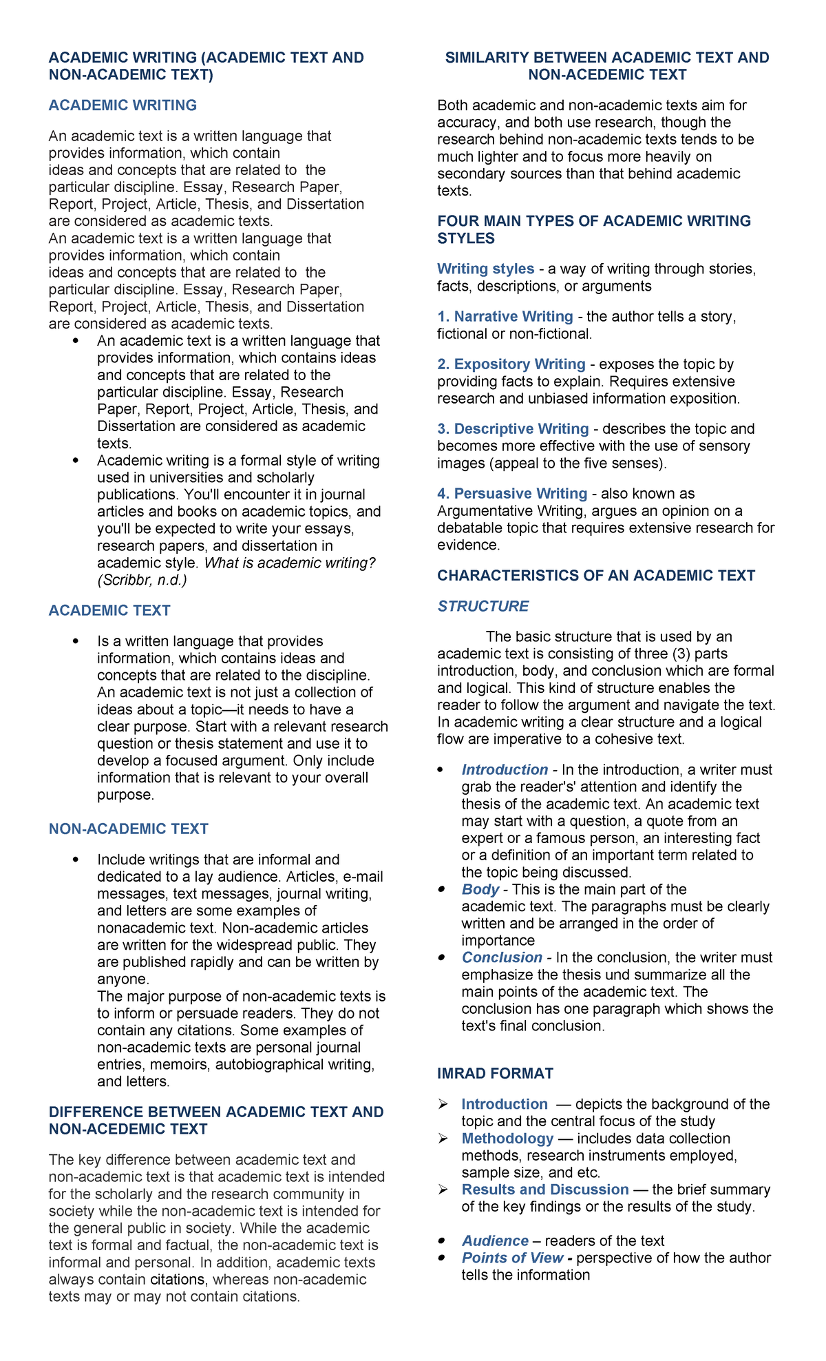 Handouts 1 - ACADEMIC WRITING (ACADEMIC TEXT AND NON-ACADEMIC TEXT ...