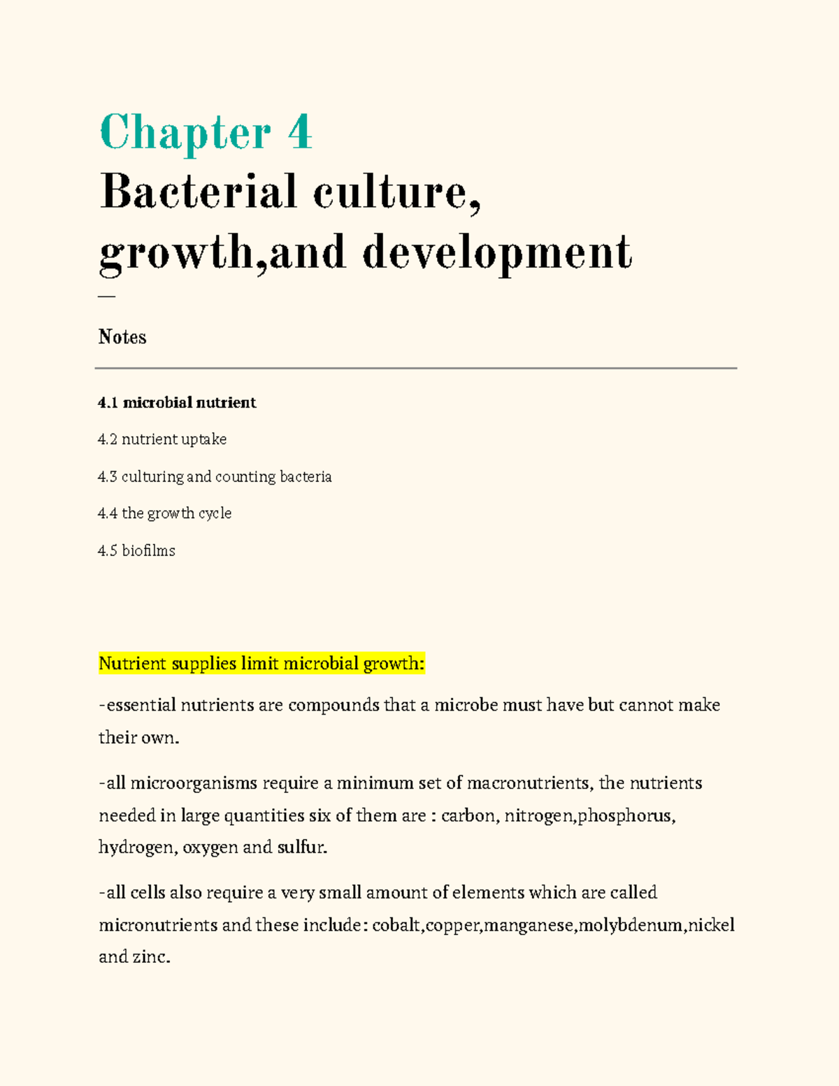 Chapter 4- lecture notes-micrbio - Chapter 4 Bacterial culture, growth ...