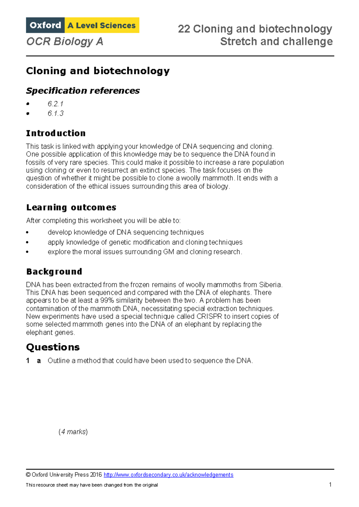 22 Cloning and biotechnology S&C - 22 Cloning and biotechnology OCR ...