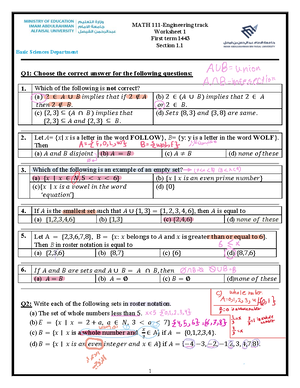 Worksheet 4 sec1 - Practice questions - 1 MATH 111-Engineering track ...