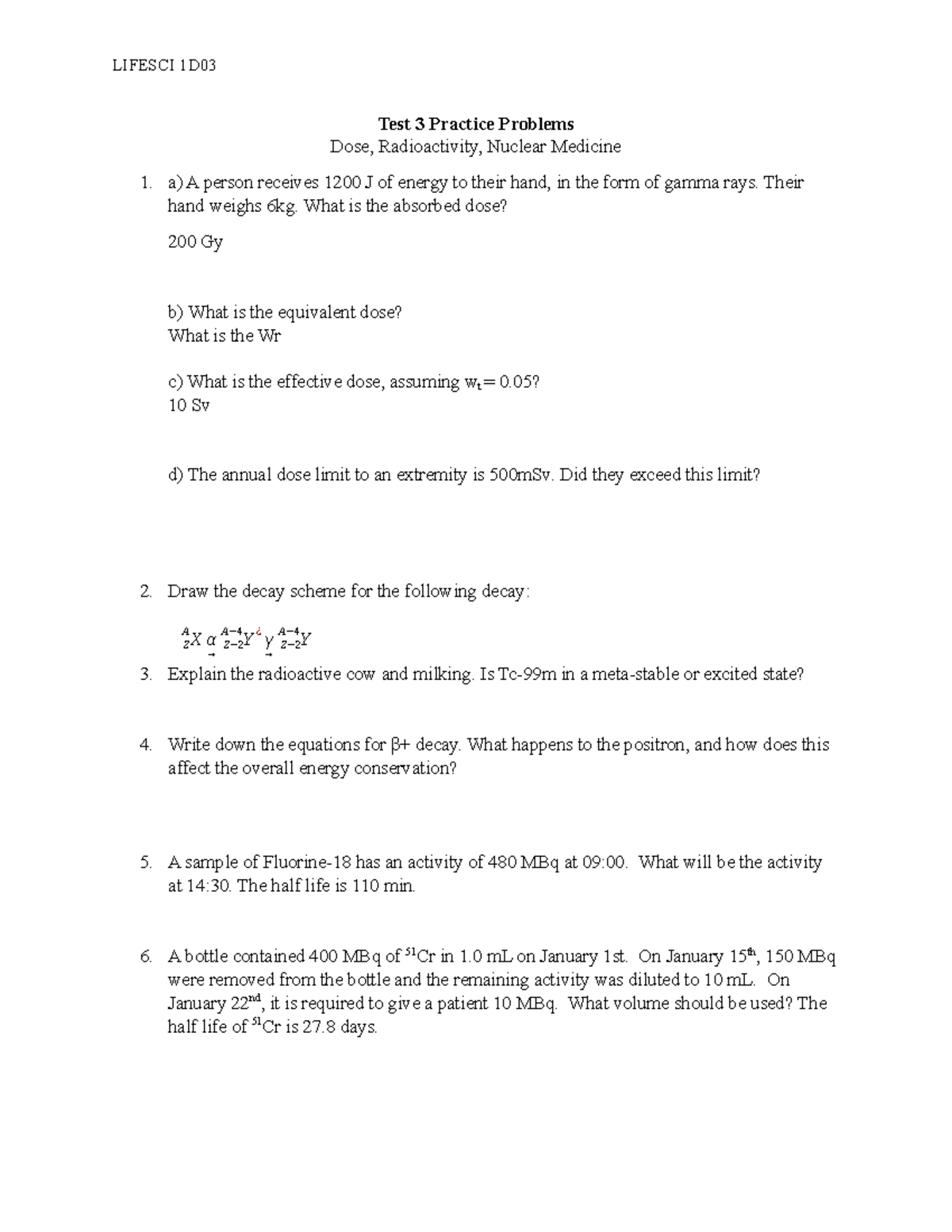 Test 3 Practice Problems - LIFESCI 1D Test 3 Practice Problems Dose ...