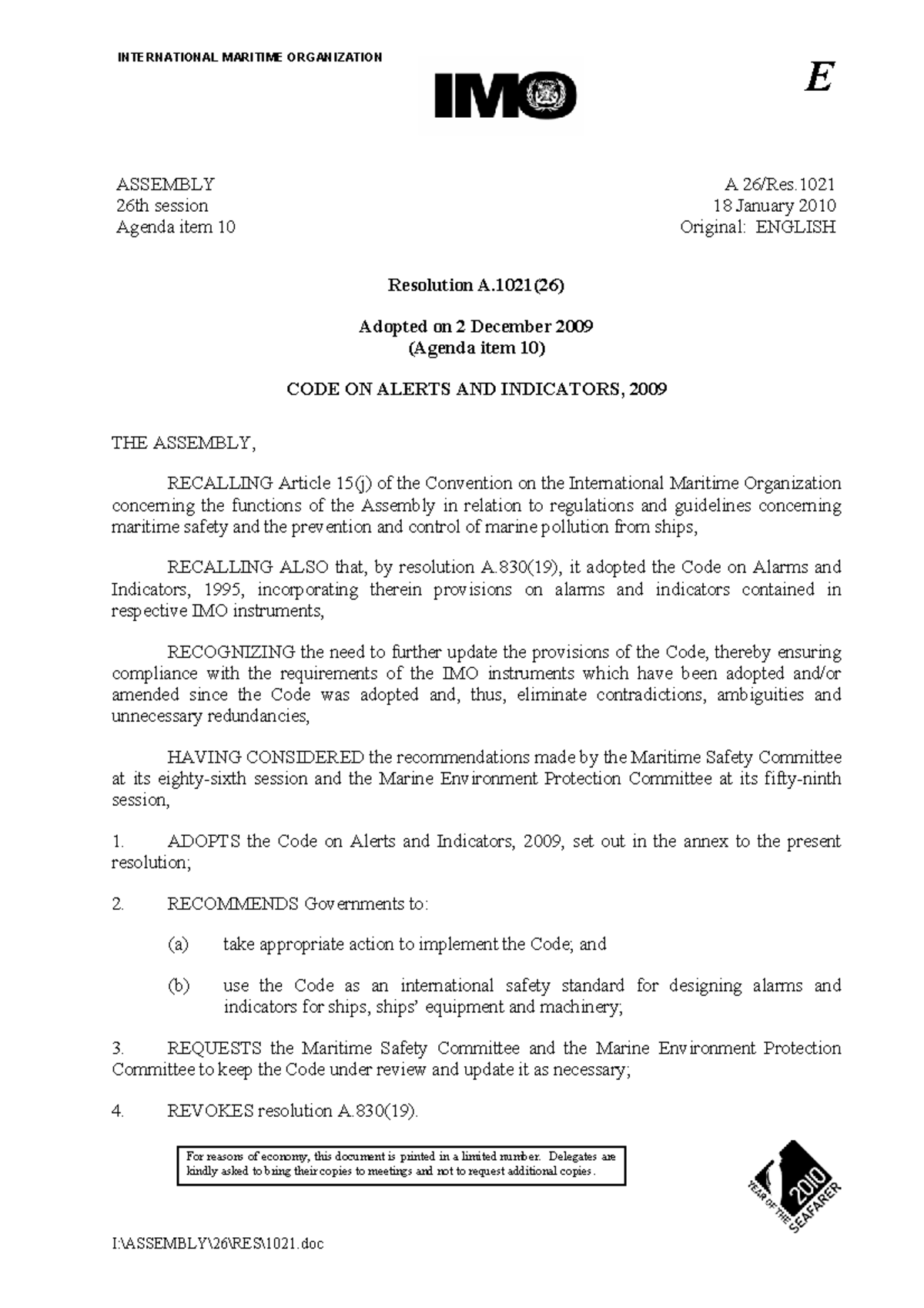 A 26-Res.1021 code and alarms - For reasons of economy, this document ...