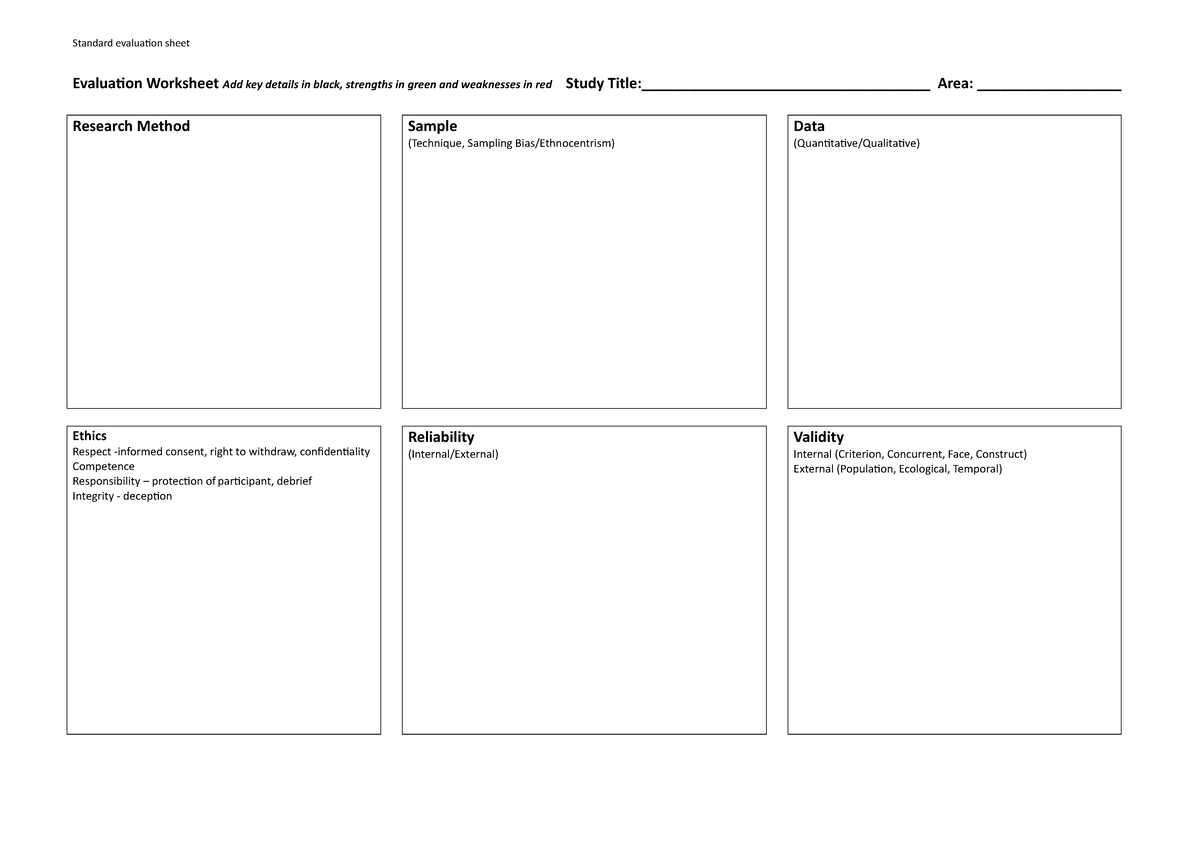 Standard evaluation sheet - Standard evaluation sheet Evaluation ...
