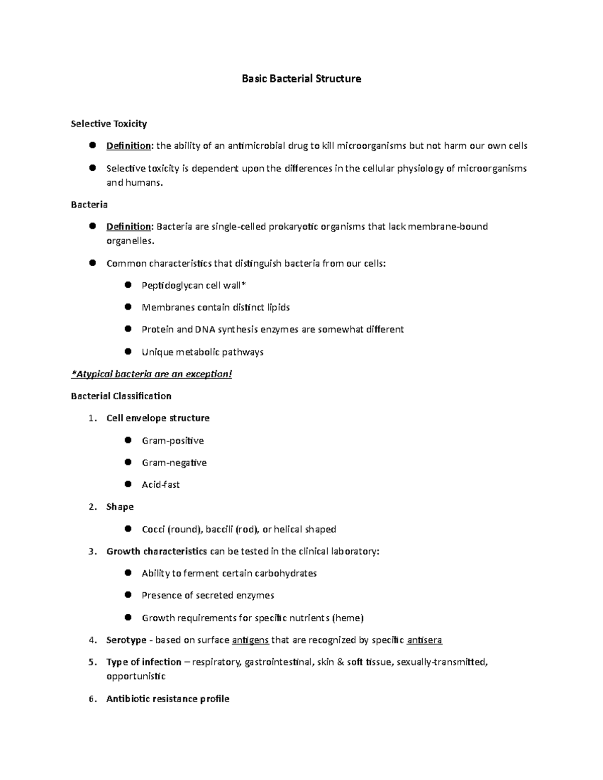 Basic Bacterial Structure notes - Basic Bacterial Structure Selective ...