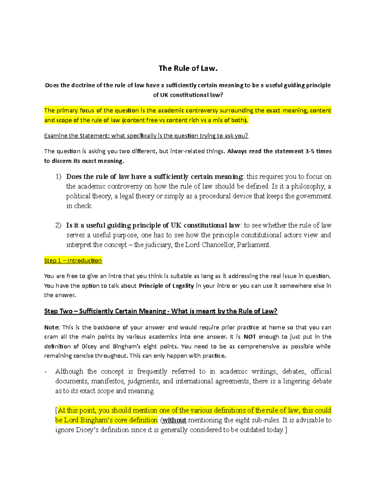 ROL Answer pattern 2022 - The Rule of Law. Does the doctrine of the ...