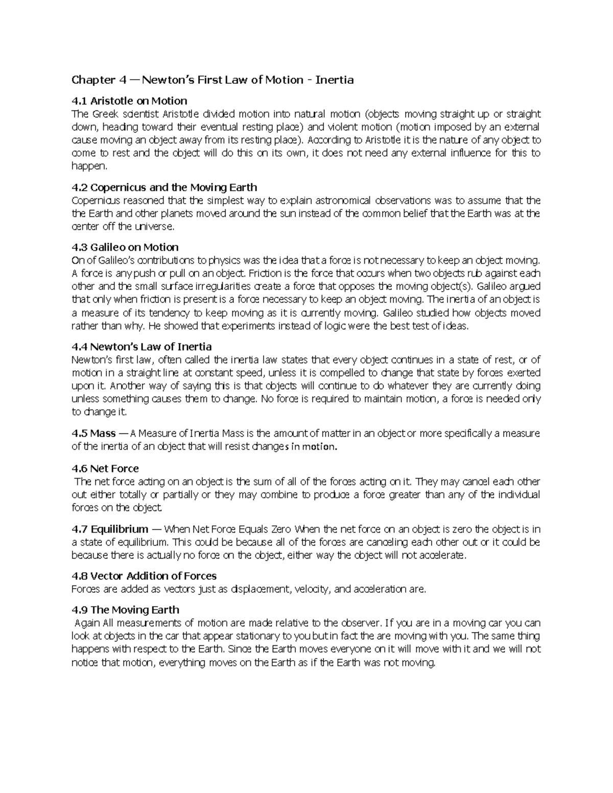 Newton's Law of Motion - Chapter 4 — Newton’s First Law of Motion ...