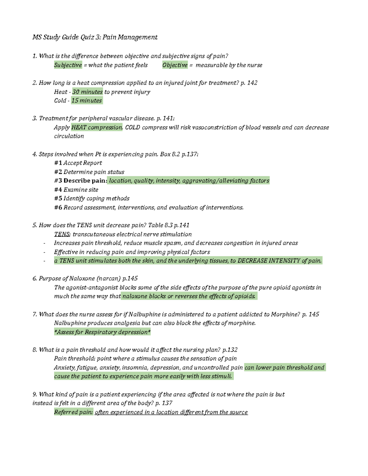 MS Quiz 3 Study Guide - Med Surg I Quiz 3 - MS Study Guide Quiz 3: Pain Management What is the ...