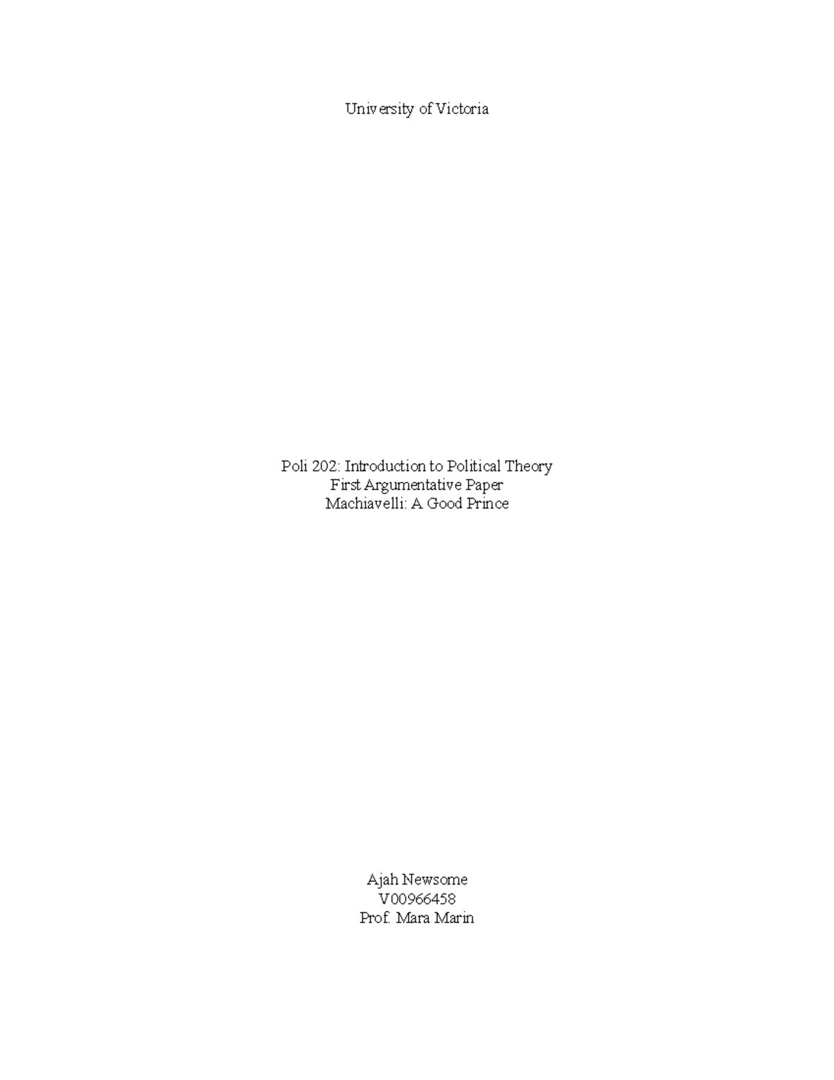 Poli 202 First Paper - University of Victoria Poli 202: Introduction to ...