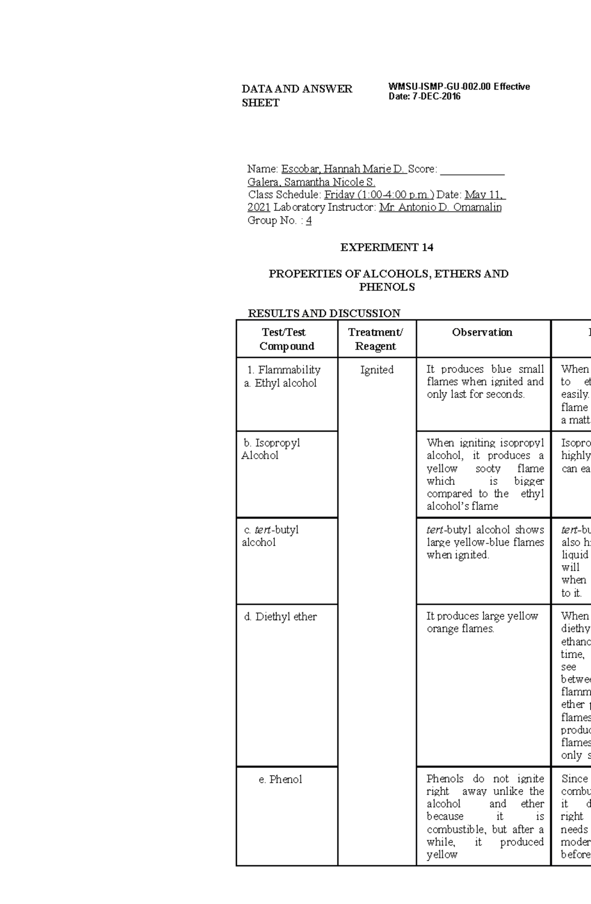 Experiment-14- Worksheet - DATA AND ANSWER SHEET WMSU-ISMP-GU-002 ...
