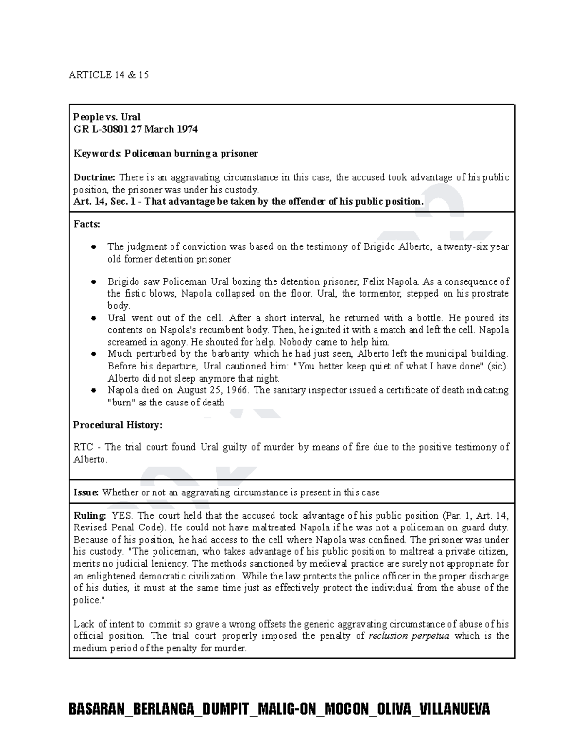 4. Articles 14 - 15 - CASE DIGEST - 2021- ARTICLE 14 & 15 People vs ...