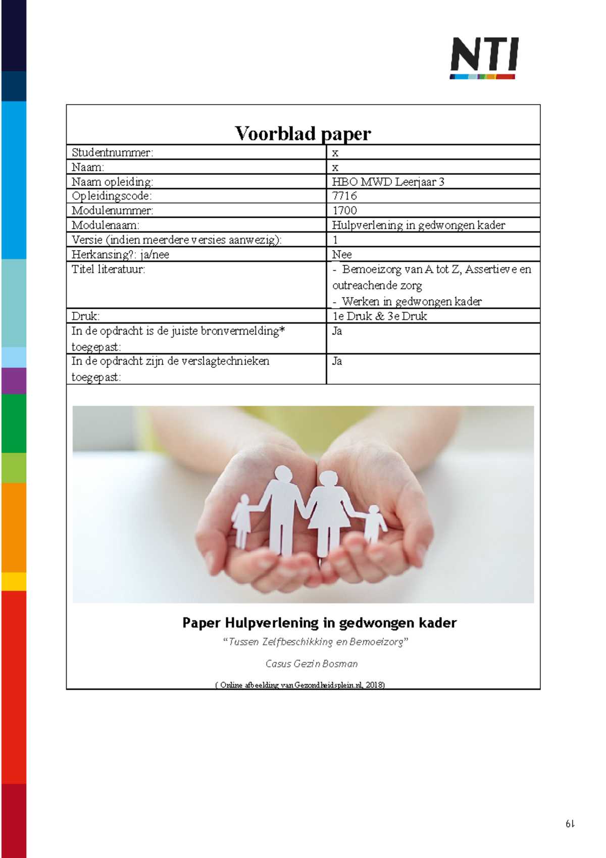 HBO MWD SPH Jaar 3 Minor 1700 Paper Hulpverlening in gedwongen kader ...