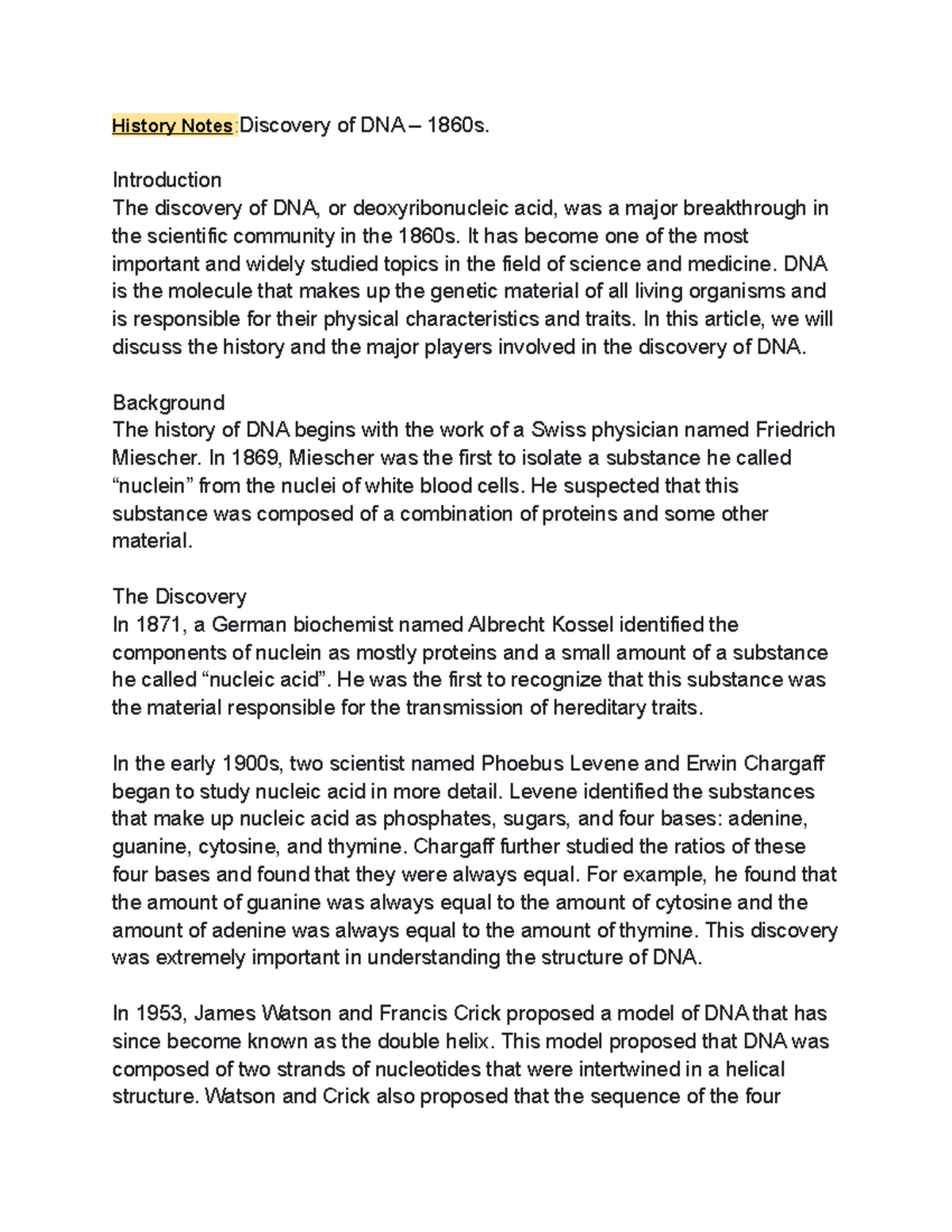 History AP - 2023-01-04T015310 - History Notes:Discovery of DNA – 1860s ...