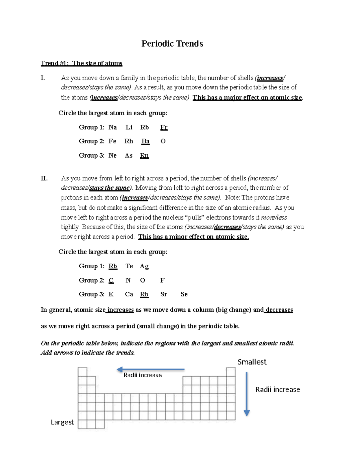 Periodic Trends PDF - Dr. Dewald - Periodic Trends Trend #1: The size ...