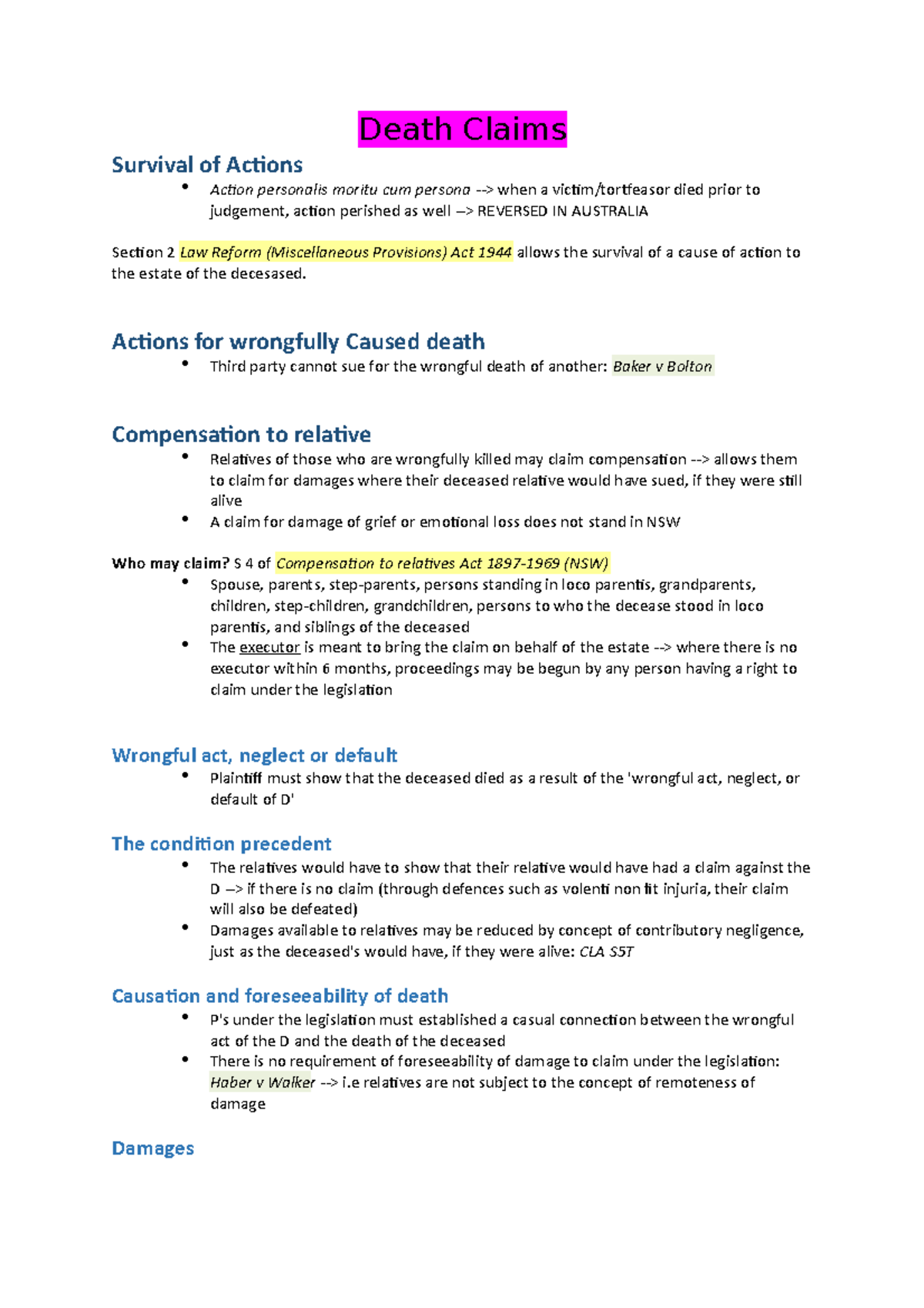 Death Claims - Self learning module - Death Claims Survival of Acions ...