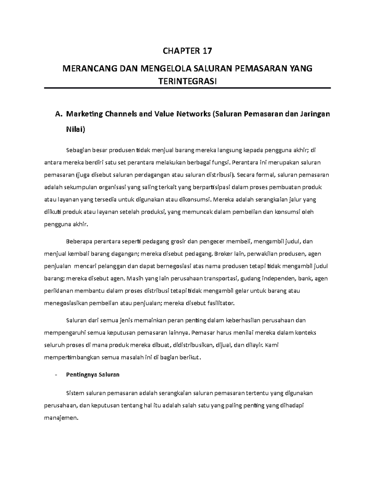 Chapter 17 MP Resume - catatan ch 17 - CHAPTER 17 MERANCANG DAN MENGELOLA SALURAN PEMASARAN YANG ...