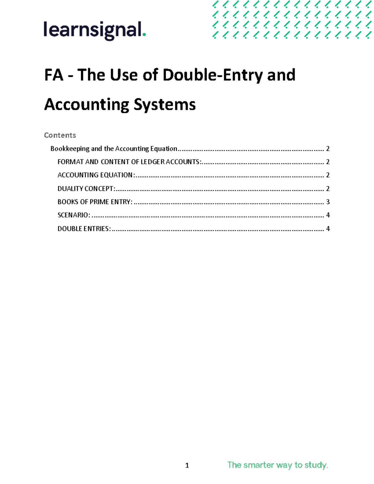 FA - SUMMARIES OF LECTURES FORM - FA - The Use of Double-Entry and ...