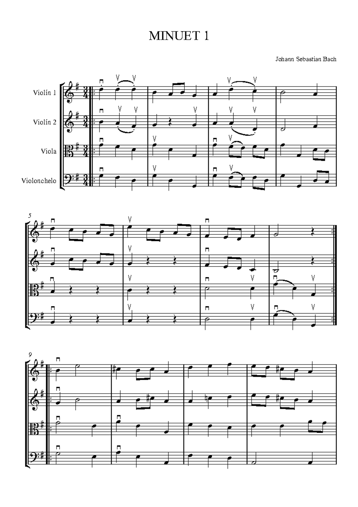Minuet 1 - min - ° ¢ ° ¢ ° ¢ ™ ™ ™ ™ ™ ™ ™ ™ Violín 1 Violín 2 Viola ...
