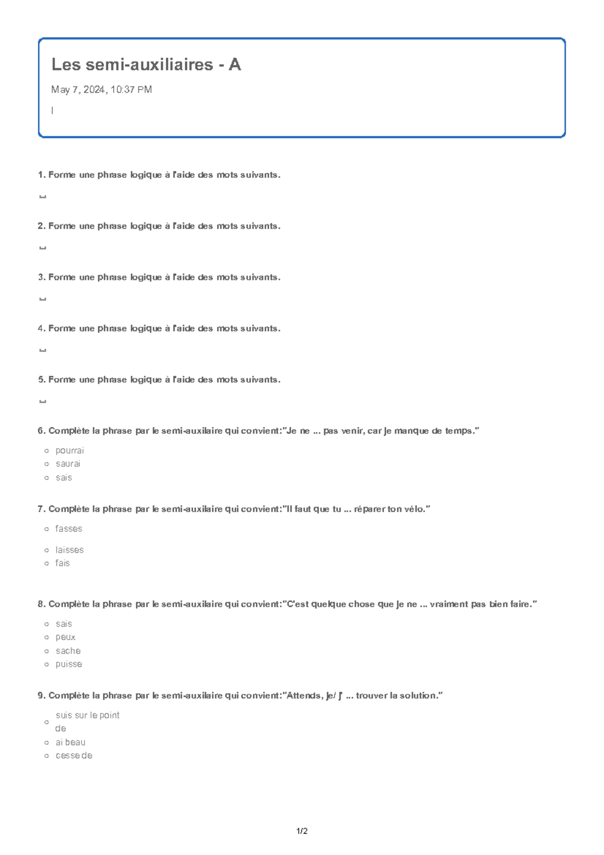 Les semi-auxiliaires - A l - Les semi-auxiliaires - A May 7, 2024, 10: ...