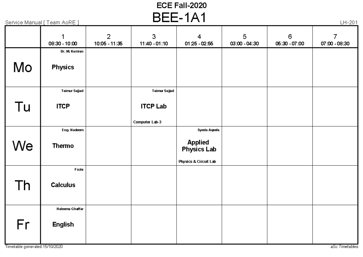 ECE Sessional 1 Datesheet 2020 classwise - Service Manual [ Team AoRE ...
