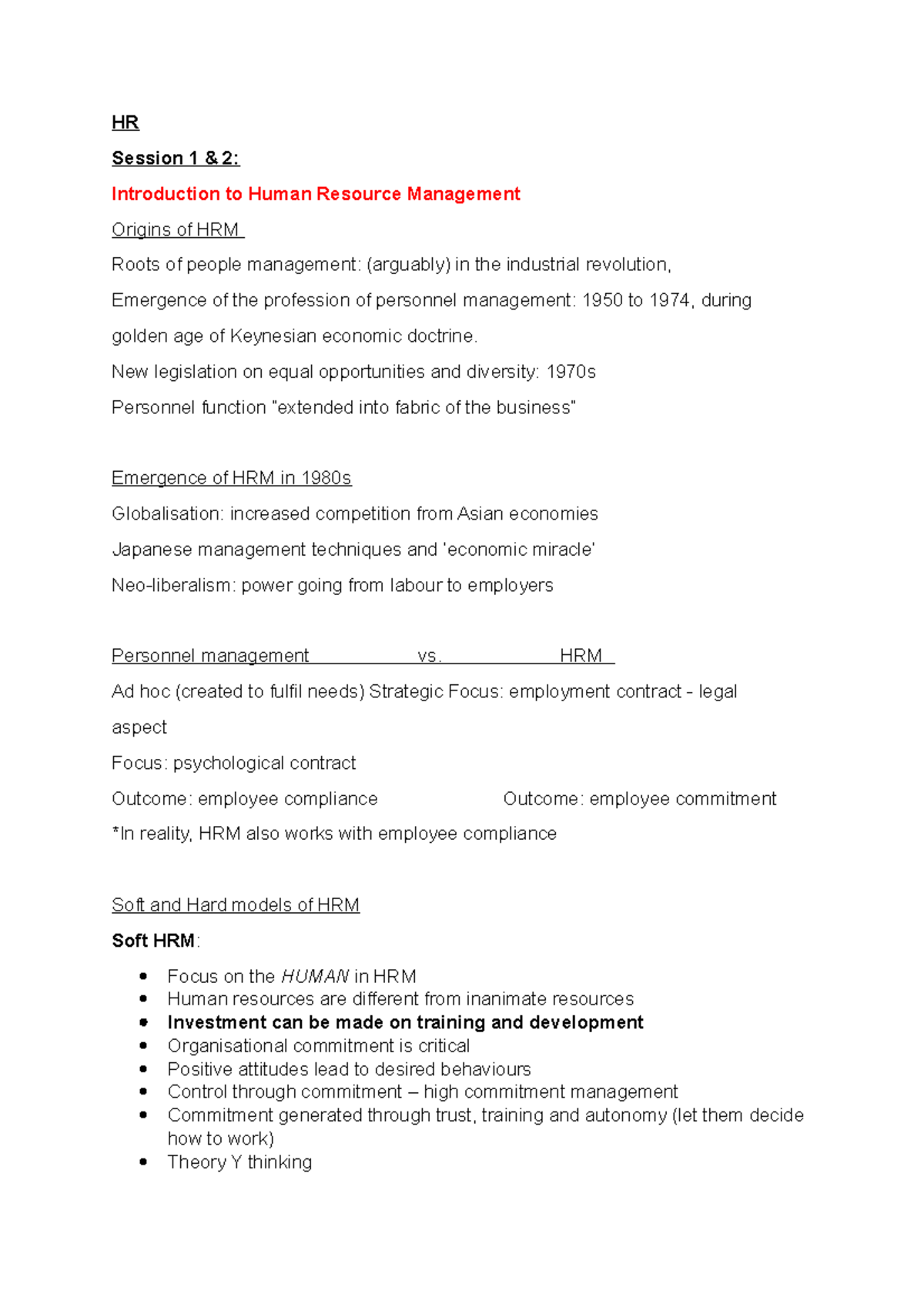 HR Overview - Practice - HR Session 1 & 2: Introduction to Human ...