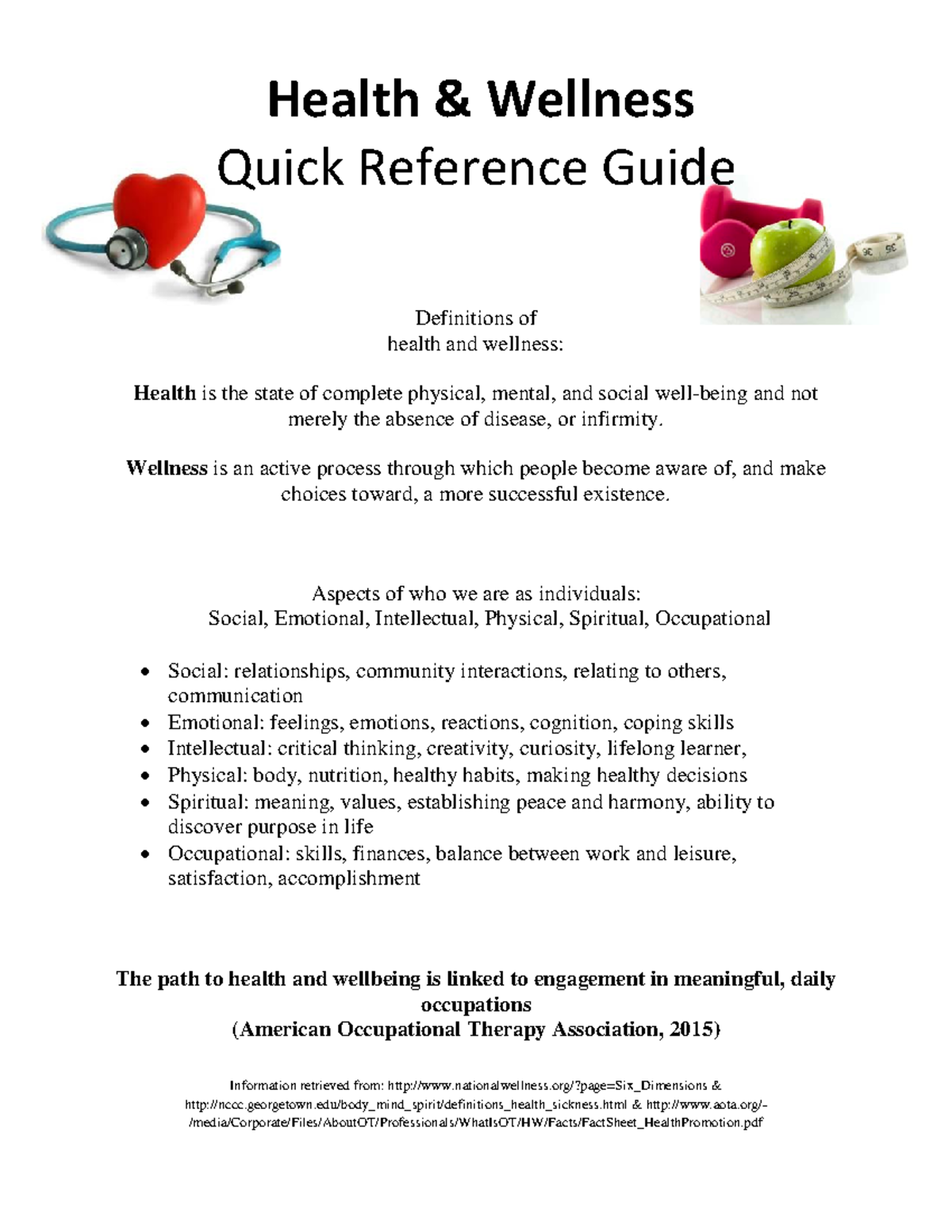Health and Wellness FULL Revised - Health & Wellness Quick Reference ...