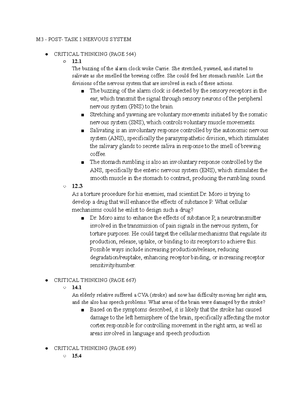Anaphy Lecture - M3 - POST- TASK I Nervous System - M3 - POST- TASK I:NERVOUS SYSTEM CRITICAL ...