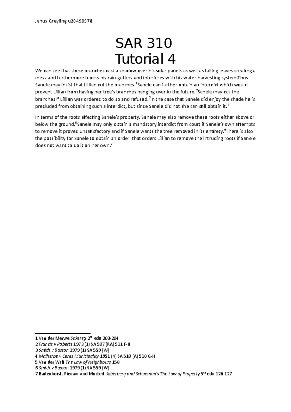 SAR 310 Tutorial 4 2022 - Janus Greyling u SAR 310 Tutorial 4 We can ...