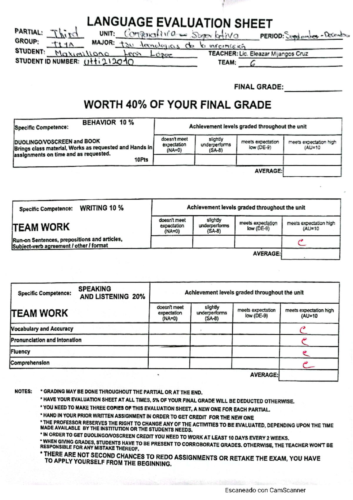 Language Evaluation Sheet Maximiliano - Programacion - Studocu