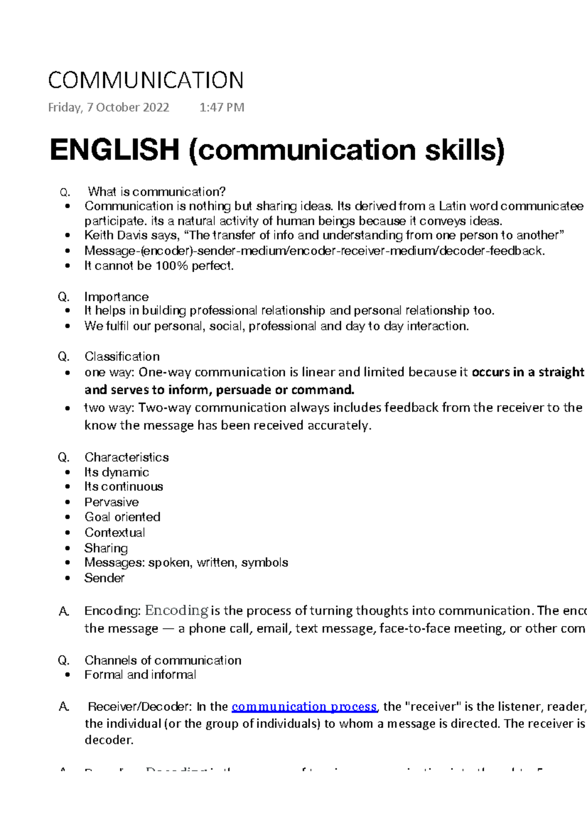 Communication - Letter writing - ENGLISH (communication skills) Q. What ...