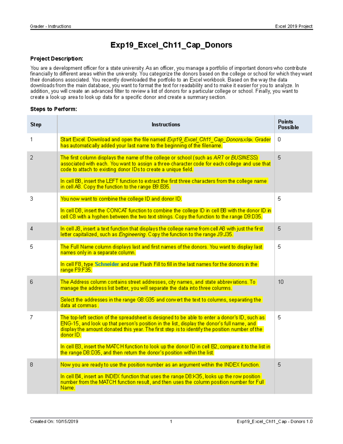 Chapter 11 Excel Project - CS 385 - Grader - Instructions Excel 2019 ...