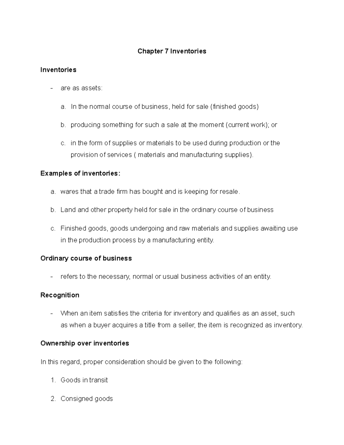 Chapter 7 Inventories - Chapter 7 Inventories Inventories are as assets ...