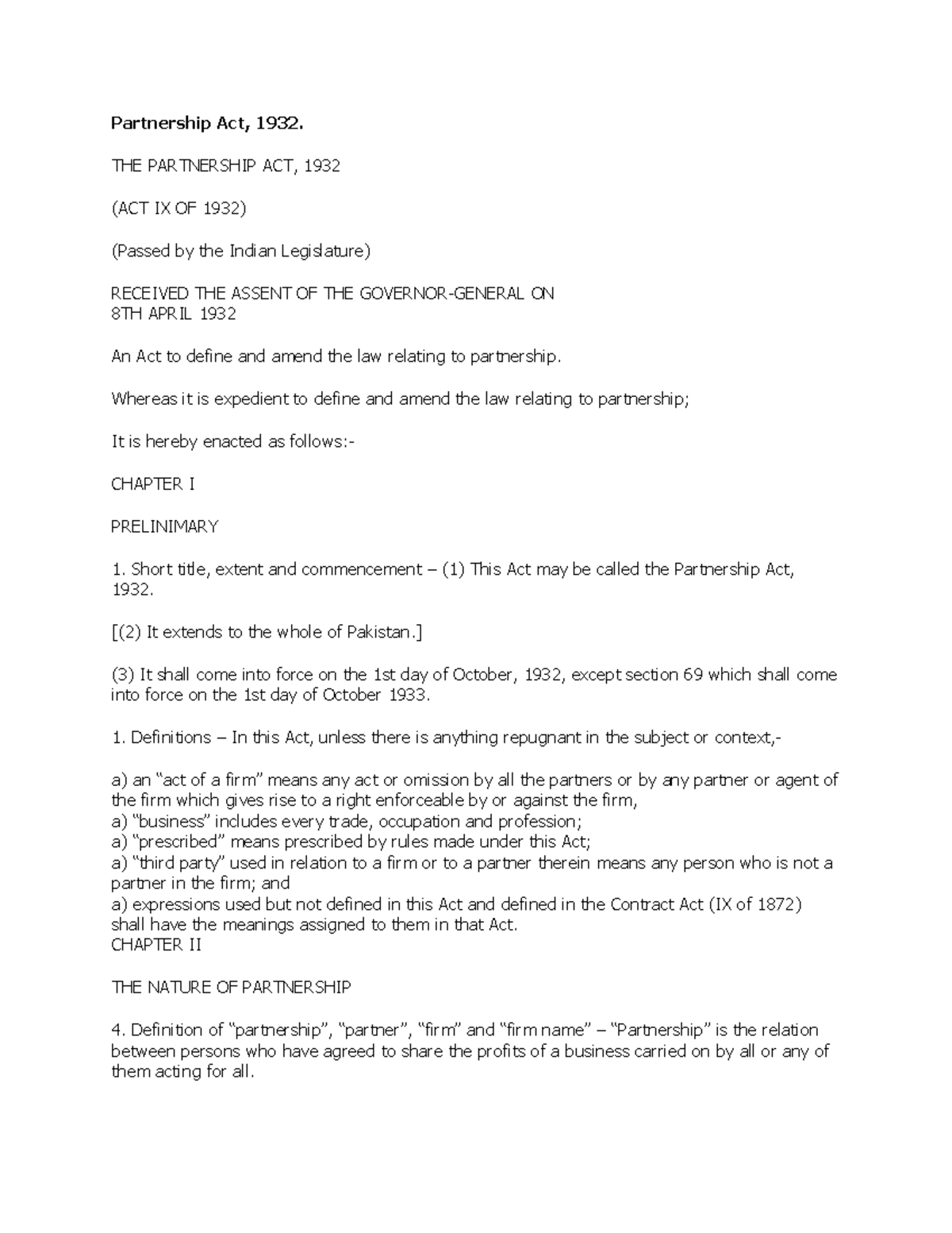 1527068701 Partnership Act 1932 - Partnership Act, 1932. THE ...