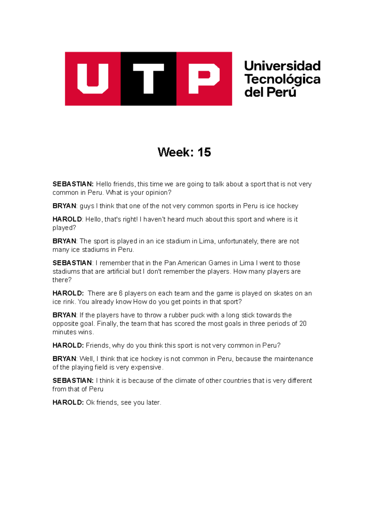 Week 15 Ingles 3 Semana 15 Week 15 Sebastian Hello Friends This