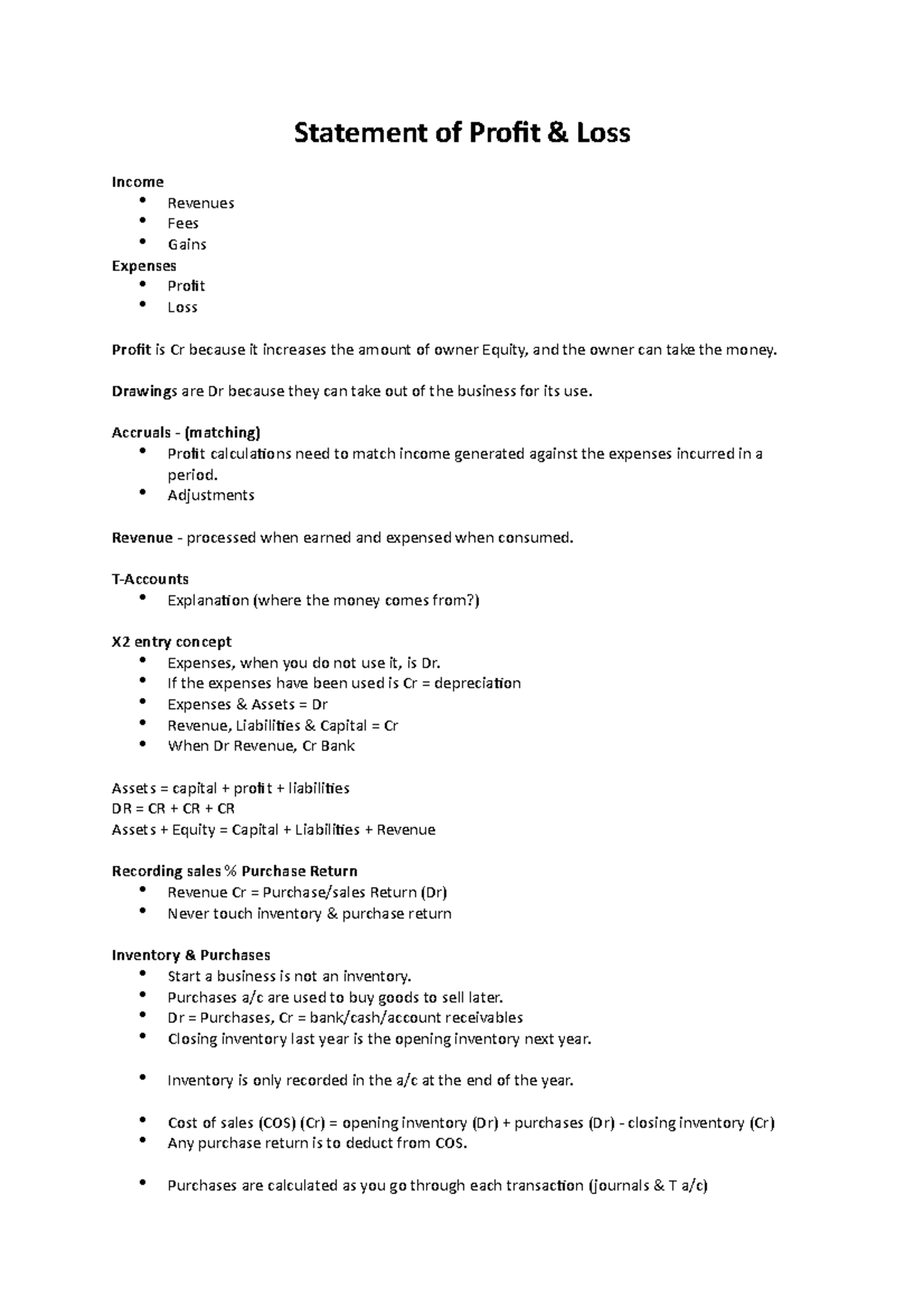 Statement of Profit or Loss - Statement of Profit & Loss Income ...