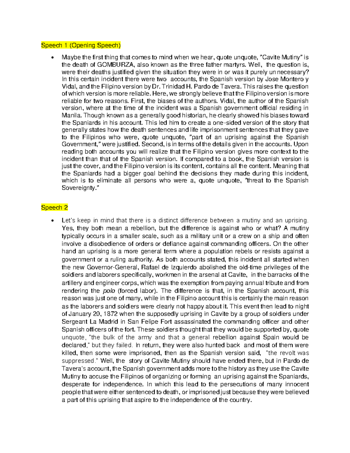 Cavite Mutiny debate script (Filipino Version) - Speech 1 (Opening ...