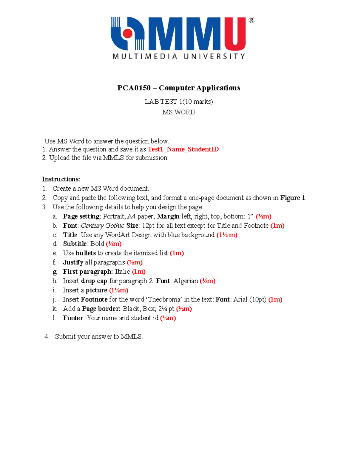 Practical test 1 word - all - PCA0150 – Computer Applications LAB TEST ...